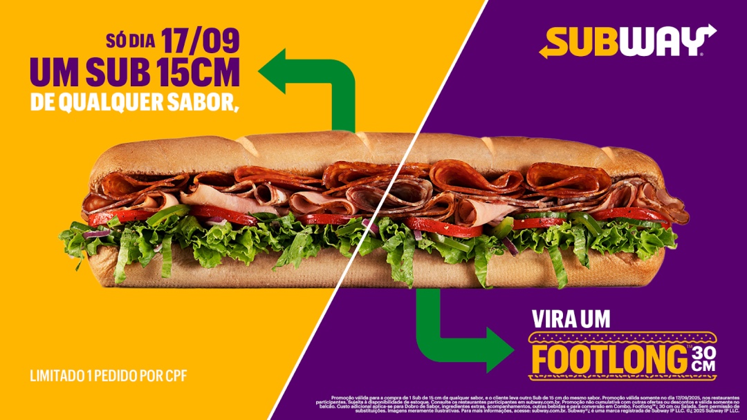 Subway: Sub Day terá lanche de 30 cm pelo preço de 15 cm; saiba dia e ...
